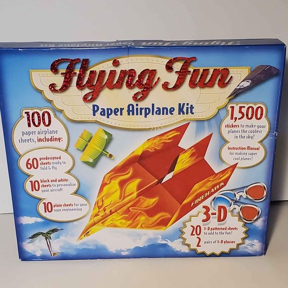 Source Unknown | Toys | Flying Fun 3d Paper Airplane Kit With Stickers ...